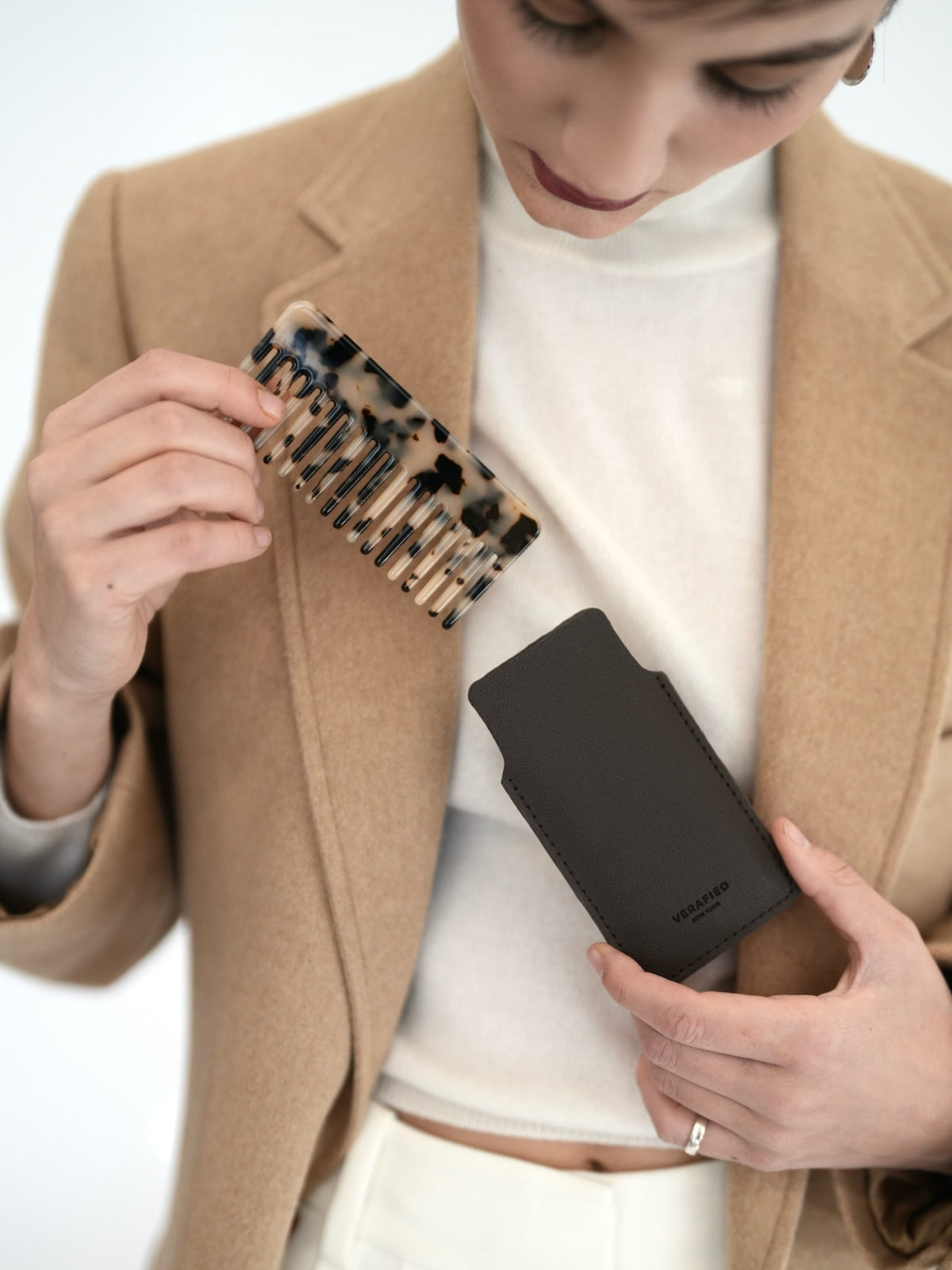 Tan Hair Comb With Case