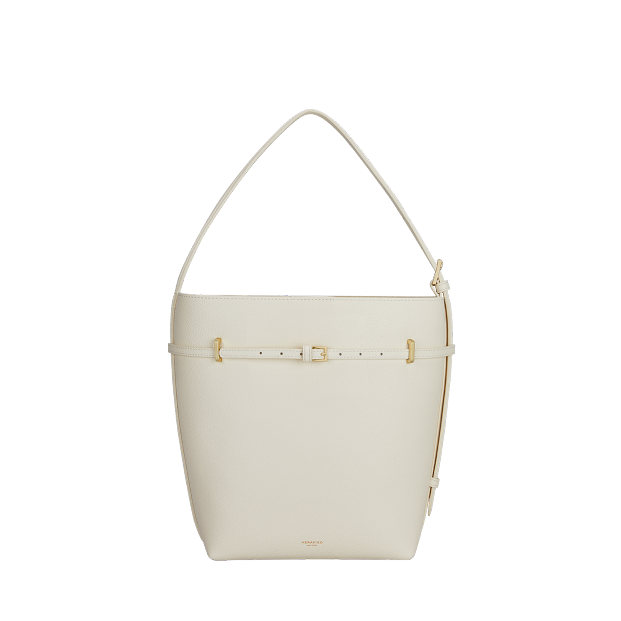 Small Ivory Belted Tote Shoulder Bag - Verafied New York